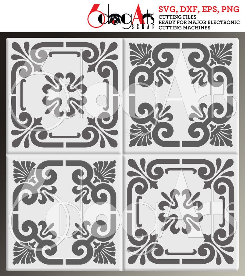 2 Tile Digital Stencil Template Designs SVG DXF Cut Files Diy | Etsy