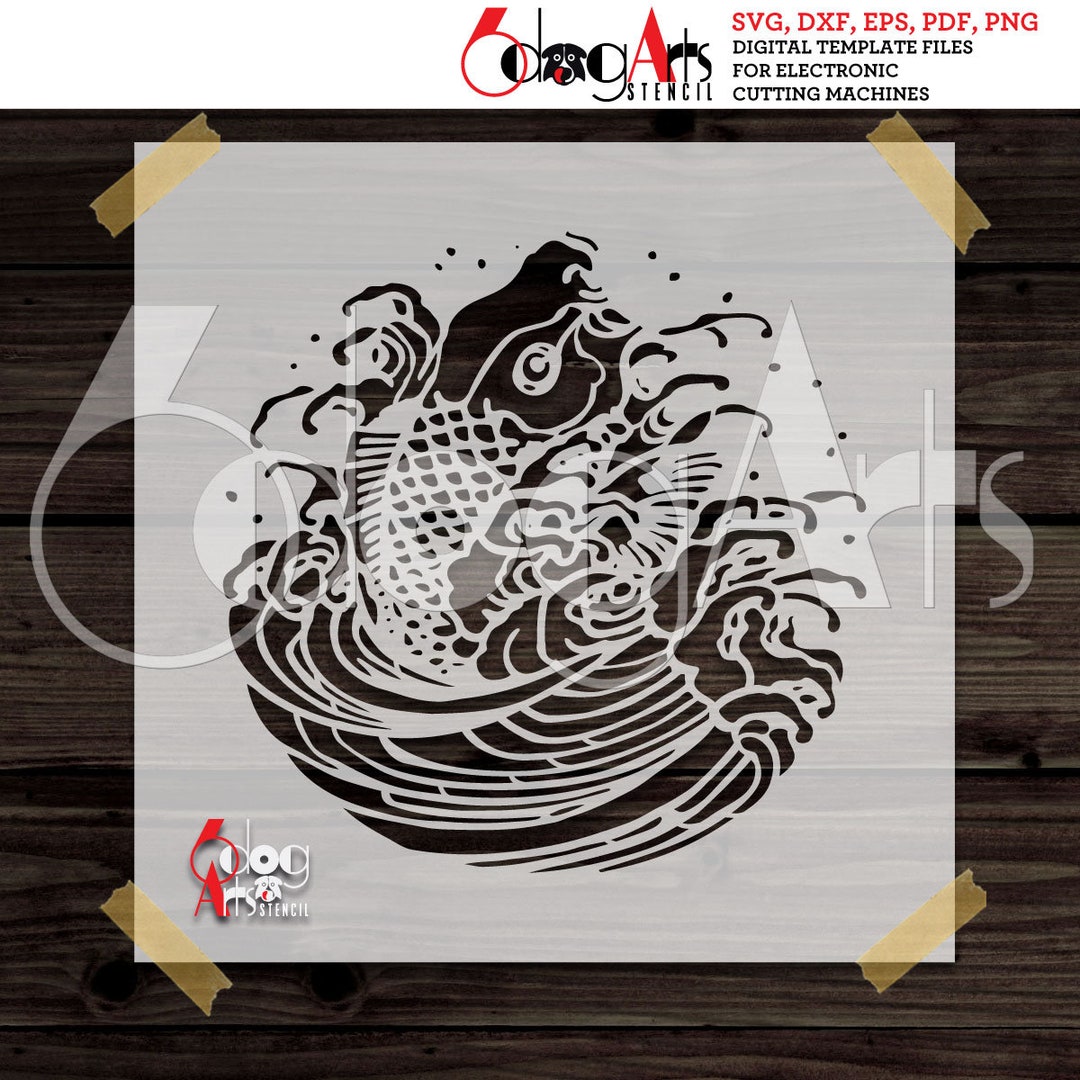 Japanese Koi Fish Digital Stencil Template SVG DXF Vector Files Mylar ...