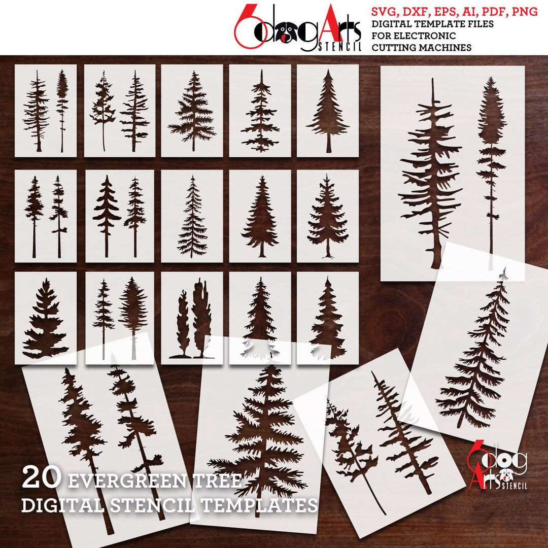 20 Evergreen Tree Pine Fir Spruce Digital Stencil Templates SVG DXF ...