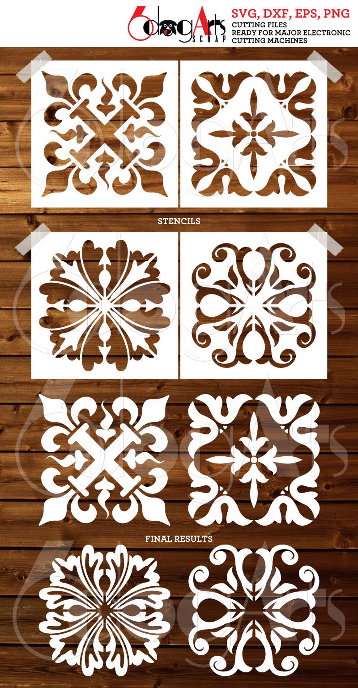 4 Tile Digital Stencil Template Designs SVG DXF Vector Files Diy Mylar ...