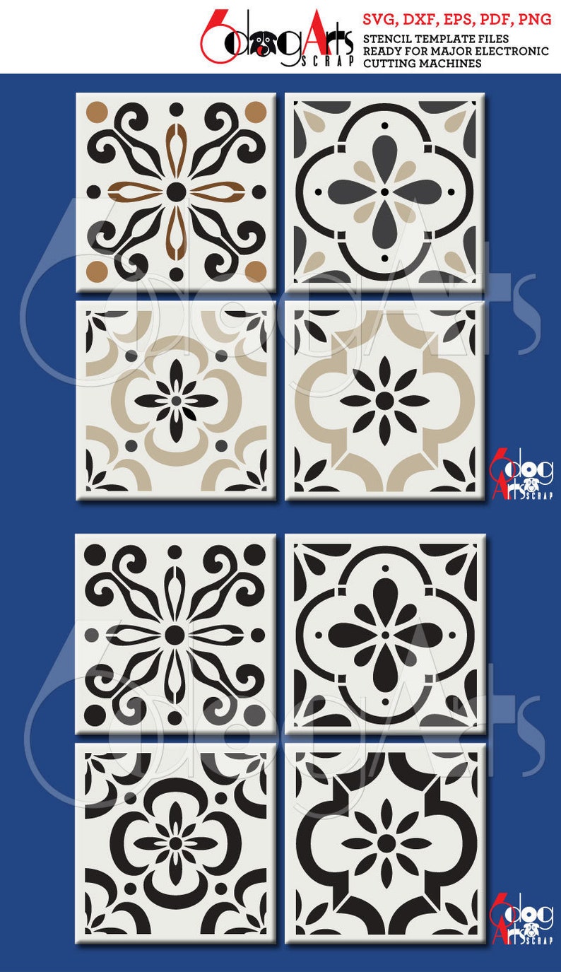 8 Tile, Wall, Floor, Cookie Stencil Digital Templates SVG DXF Files Diy ...