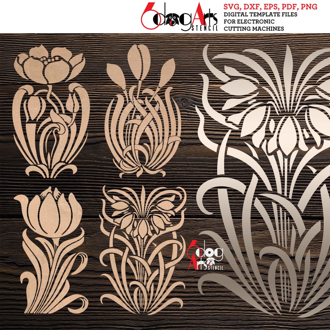 4 Vintage Floral Digital Stencil Templates SVG DXF Eps Pdf Png Files ...