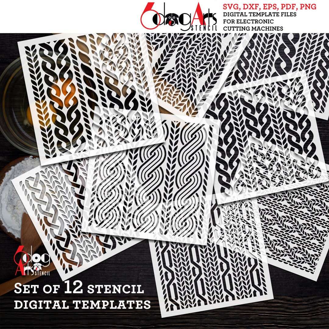 12 Knitting Pattern Digital Stencil Templates SVG DXF Download Vector ...