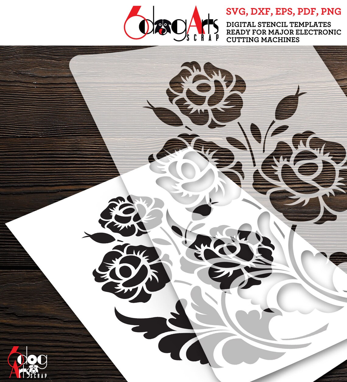 Floral Digital Stencil Templates SVG DXF Eps Pdf Png Files Mylar Film ...