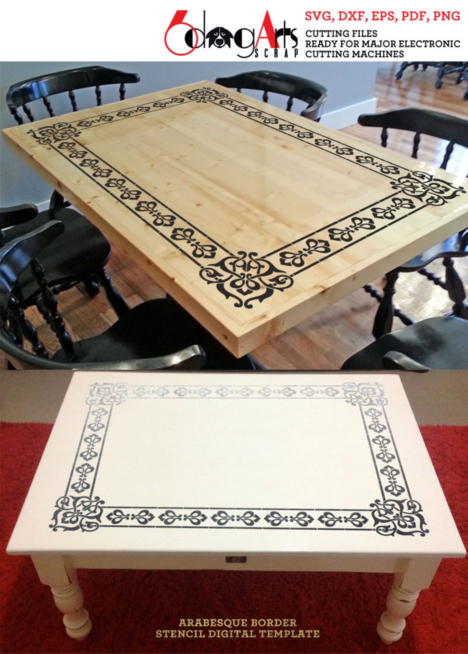 Damask Arabesque Border Stencil / Decal Digital Templates SVG DXF ...