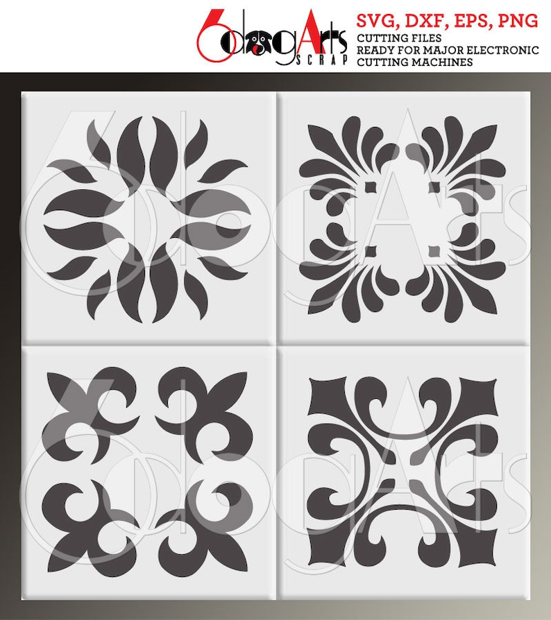4 Tile Digital Stencil Template Designs SVG DXF cut files diy | Etsy
