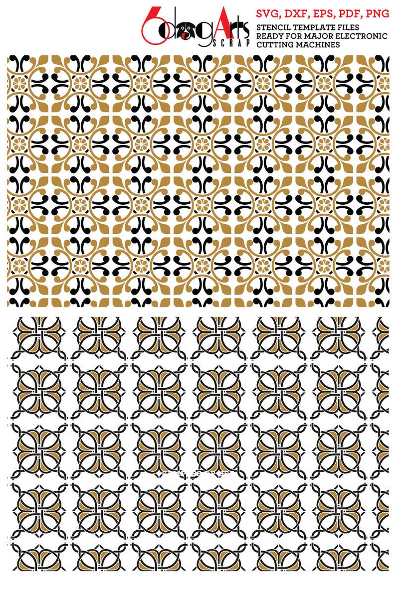 4 Digital Stencil Template Designs SVG Dxf Cut Files for Tile Wall Diy ...