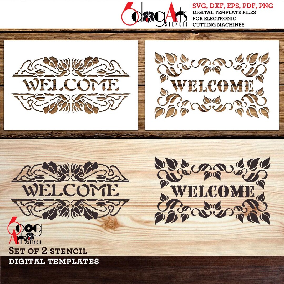 2 Welcome Sings Digital Stencil and Decal Templates Download SVG DXF ...