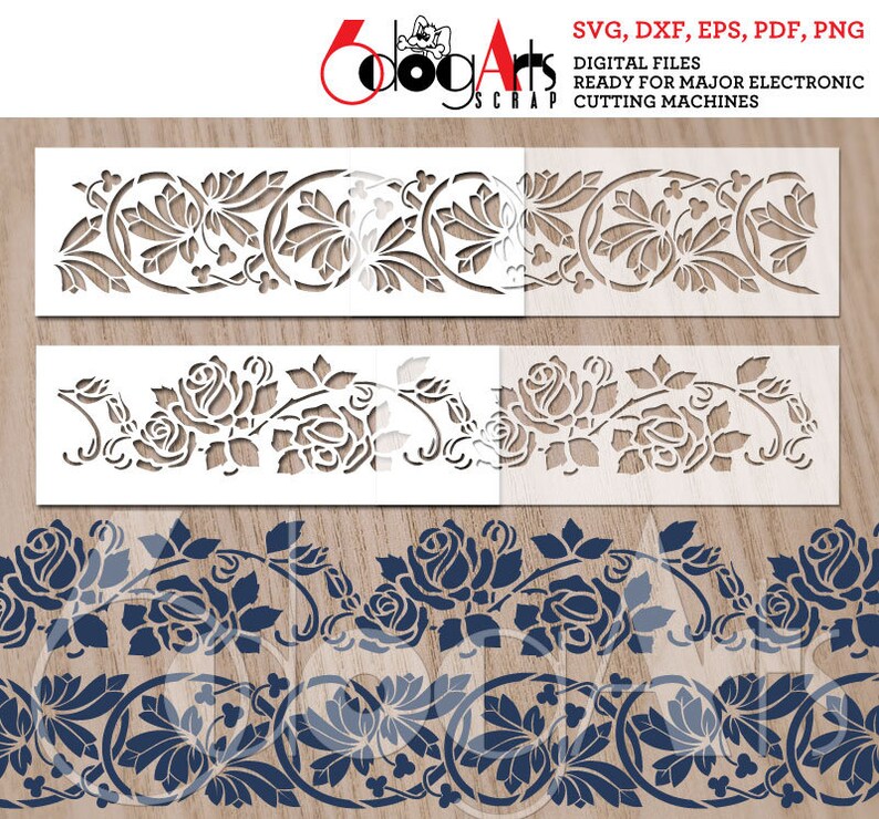 2 Floral Border Digital Stencil Templates SVG DXF Files Diy | Etsy