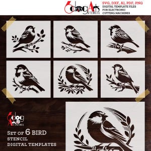 6 Bird Digital Stencil Templates SVG DXF Vector Files Mylar Polyester ...