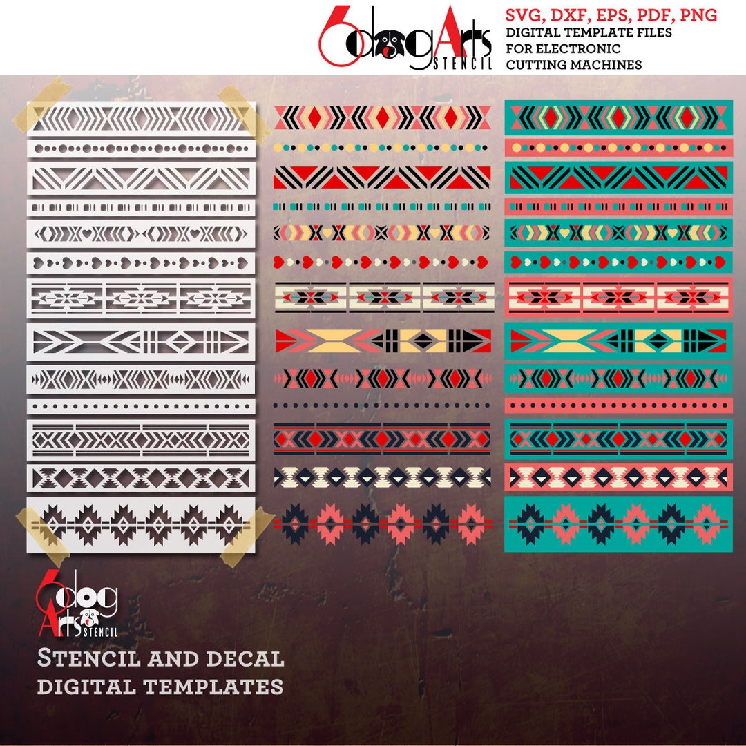 13 Native American Border Digital Stencil / Decal Templates SVG DXF ...