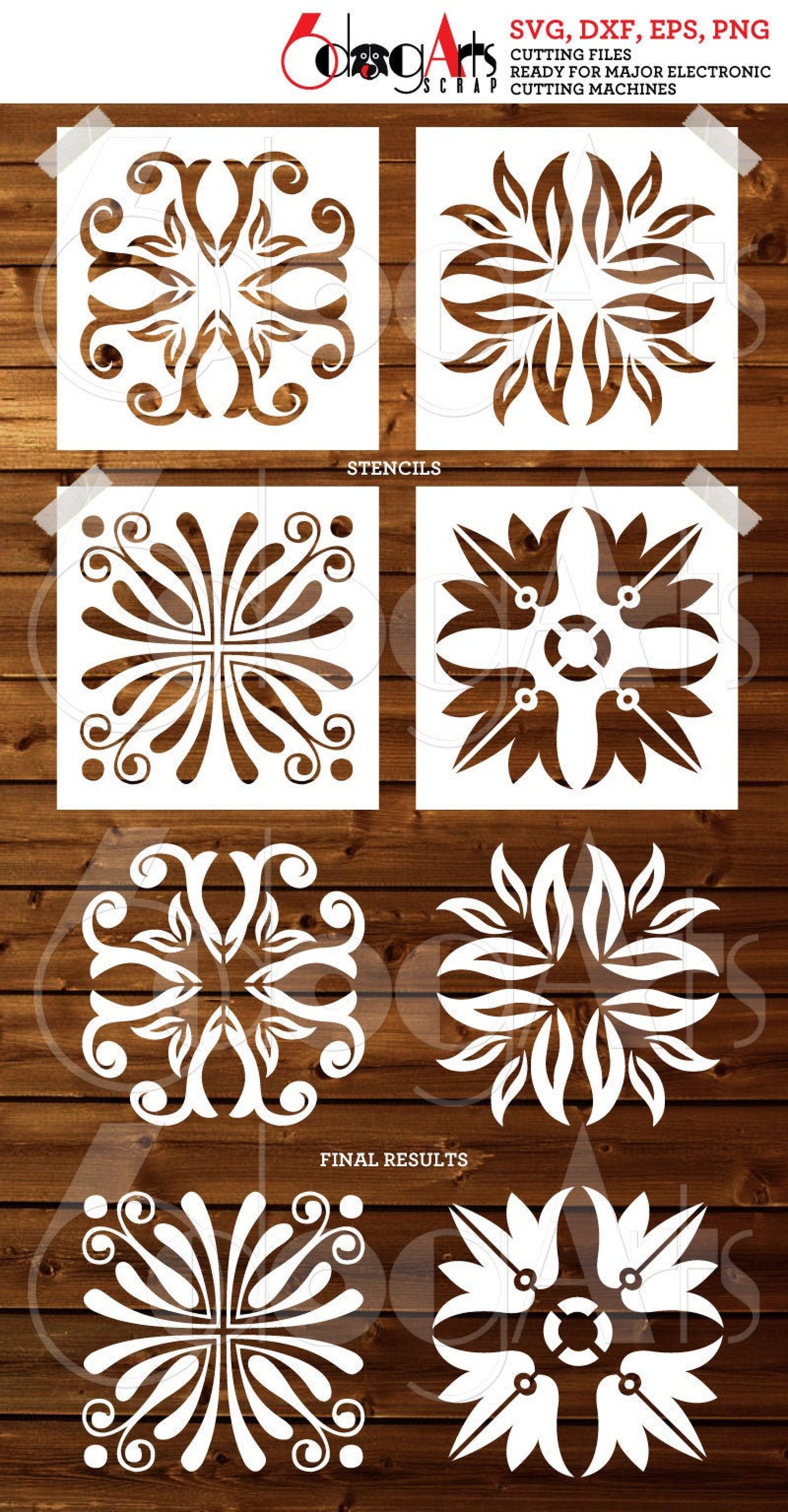 4 Tile Digital Stencil Template Designs SVG DXF Vector Files Diy Mylar ...