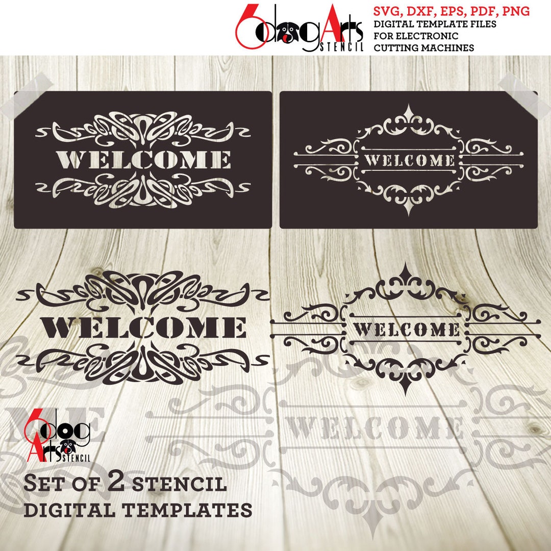 2 Welcome Sings Digital Stencil and Decal Templates Download SVG DXF ...