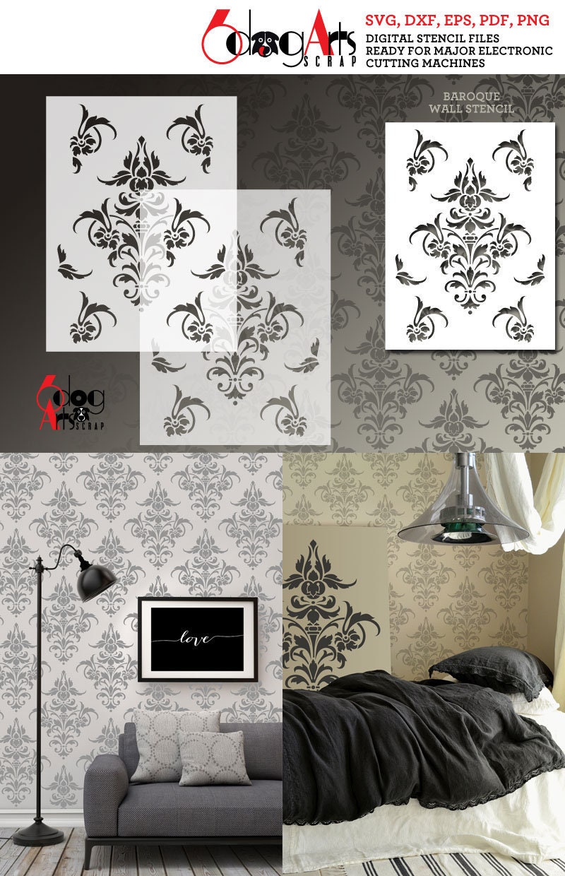 Baroque Wall Digital Stencil Vector Cut Files SVG DXF Diy Template ...