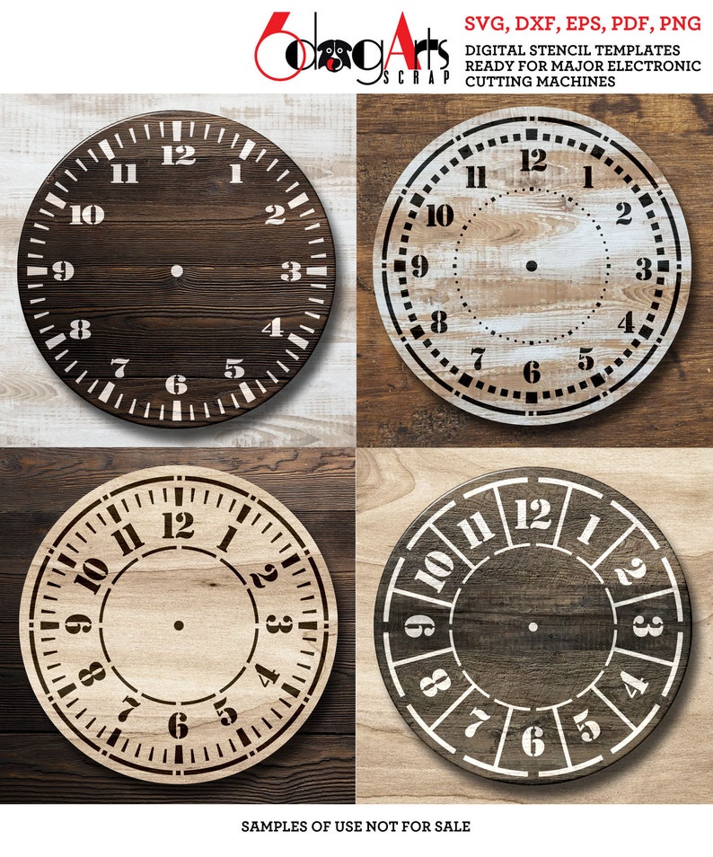 4 Clock Face Digital Stencil Templates SVG DXF Vector Files Mylar Film ...