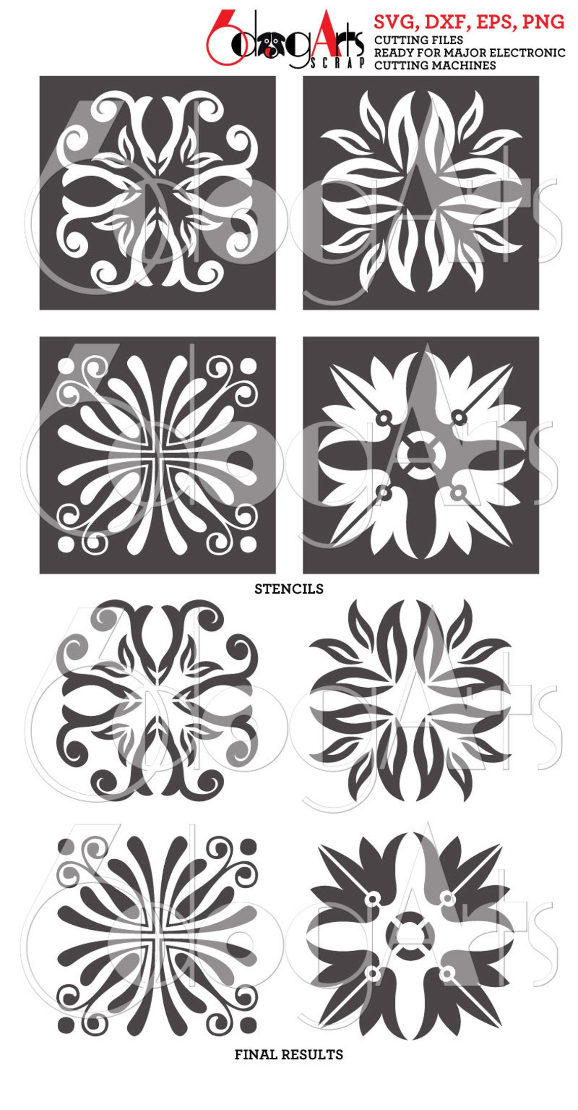 4 Tile Digital Stencil Template Designs SVG DXF Vector Files - Etsy