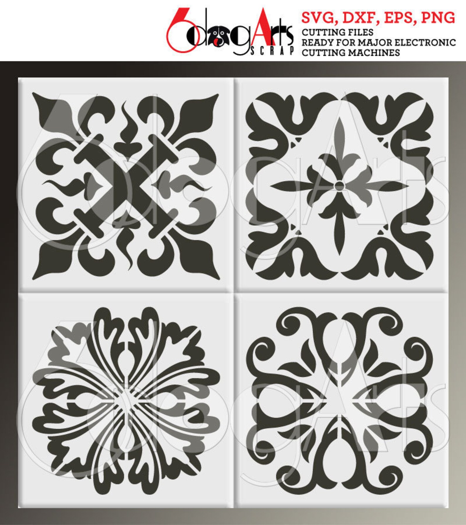 4 Tile Digital Stencil Template Designs SVG DXF Vector Files - Etsy