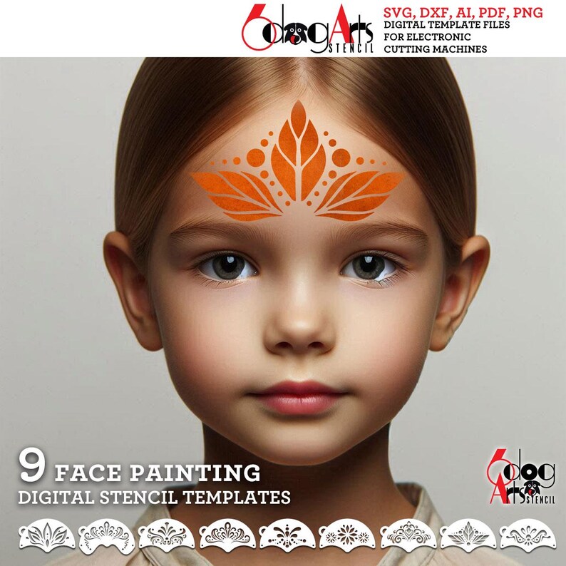 9 Face Painting Digital Stencil Templates SVG DXF Vector Files Mylar ...