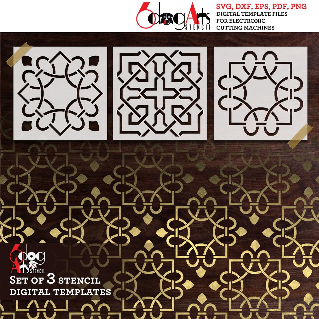 3 Tile Digital Stencil Template Designs SVG DXF Vector Files Diy Mylar ...