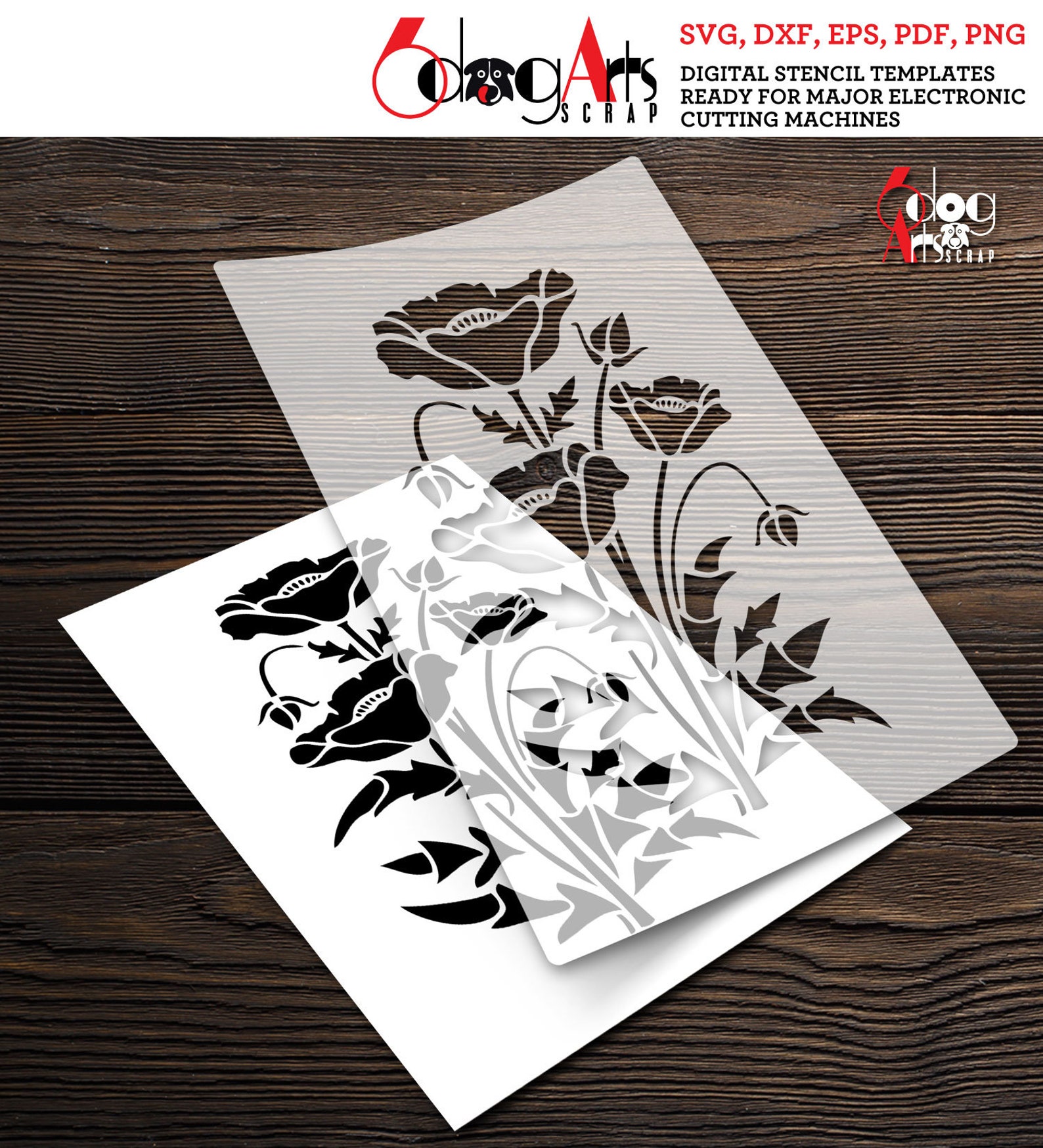Poppy Flowers Digital Stencil Template SVG DXF Files for Cricut Laser ...