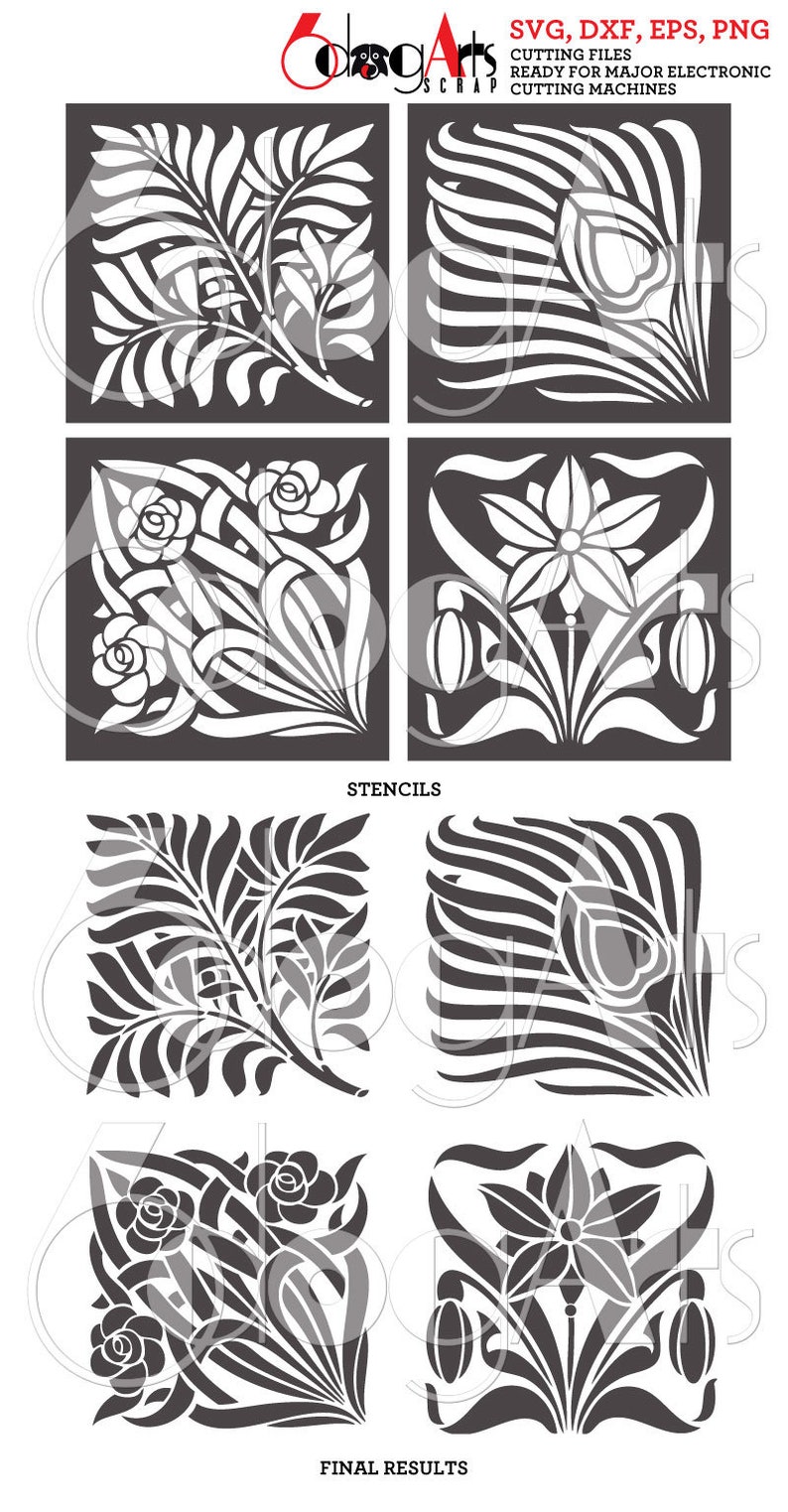 4 Tile Digital Stencil Template Designs SVG DXF Vector Files Diy Mylar ...