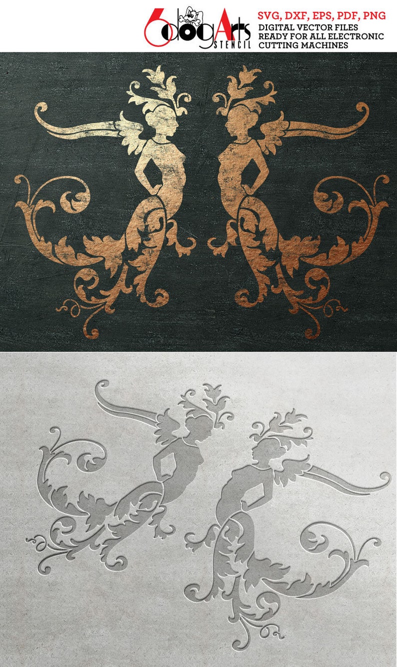 Baroque Design Stencil & Decal Digital Templates SVG DXF Files Vinyl ...