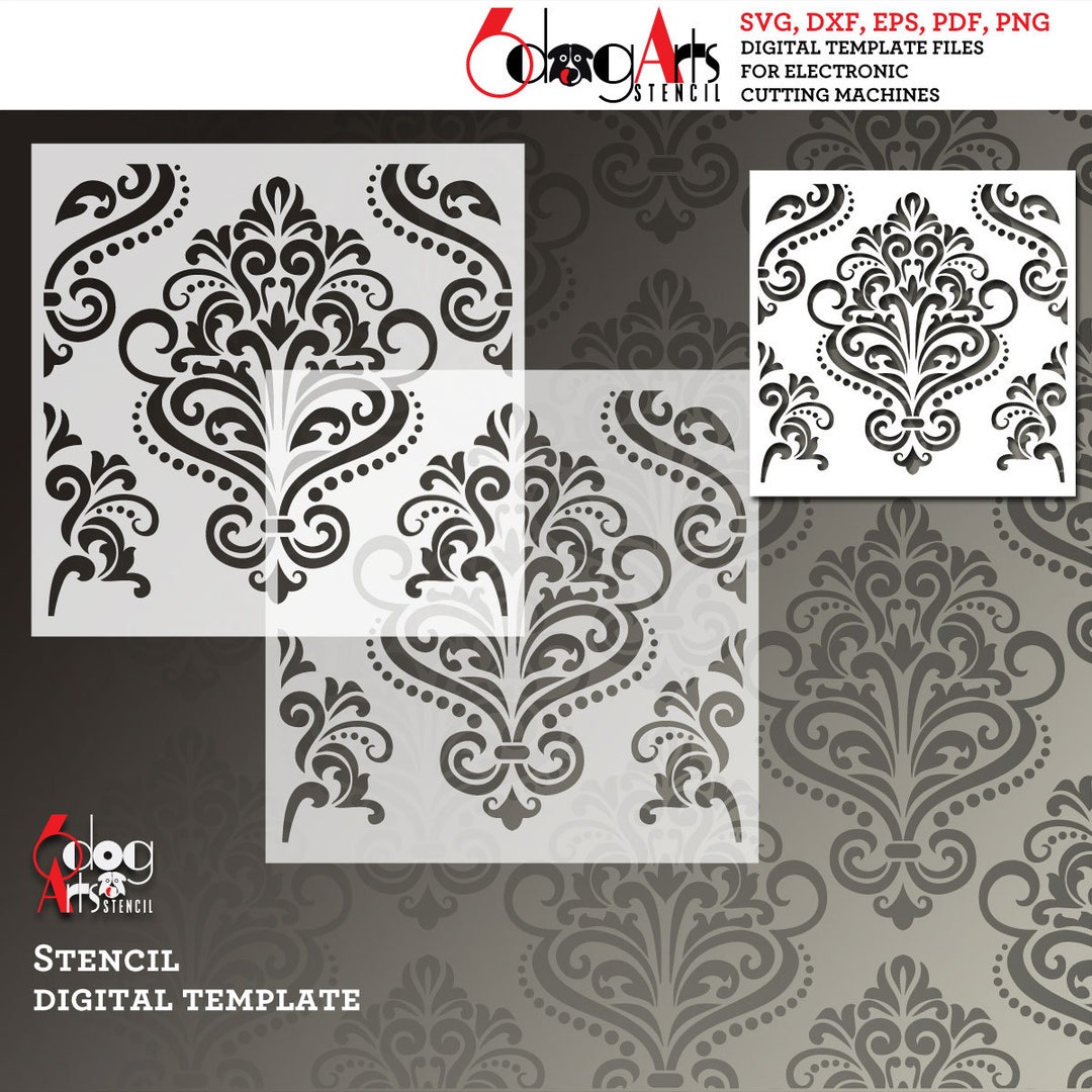 Damask Wall Digital Stencil Vector Cut Files SVG DXF Diy Template ...