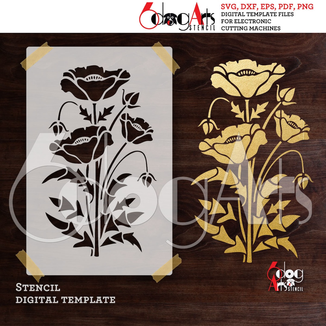 Poppy Flowers Digital Stencil Template SVG DXF Eps Pdf Png Files Mylar ...