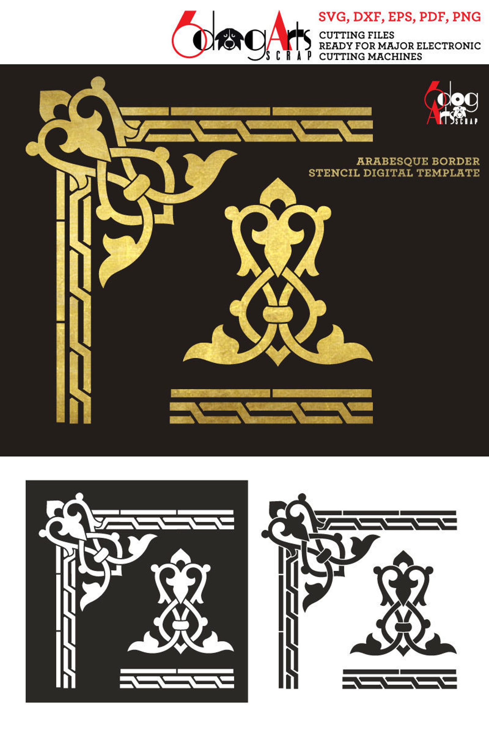 Damask Arabesque Border Stencil / Decal Digital Templates SVG | Etsy