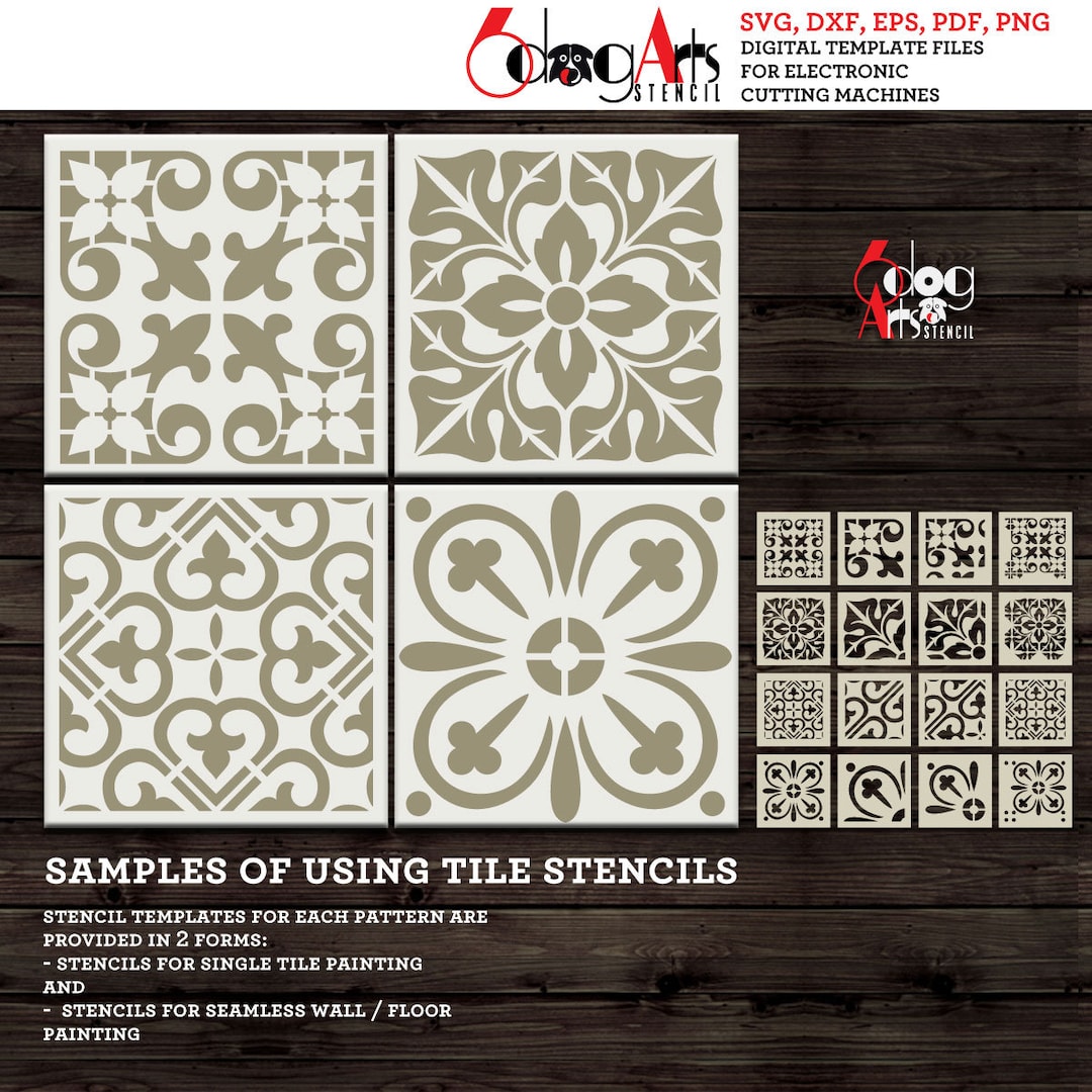16 Tile, Wall, Floor, Cookie Stencil Digital Templates SVG DXF Files ...