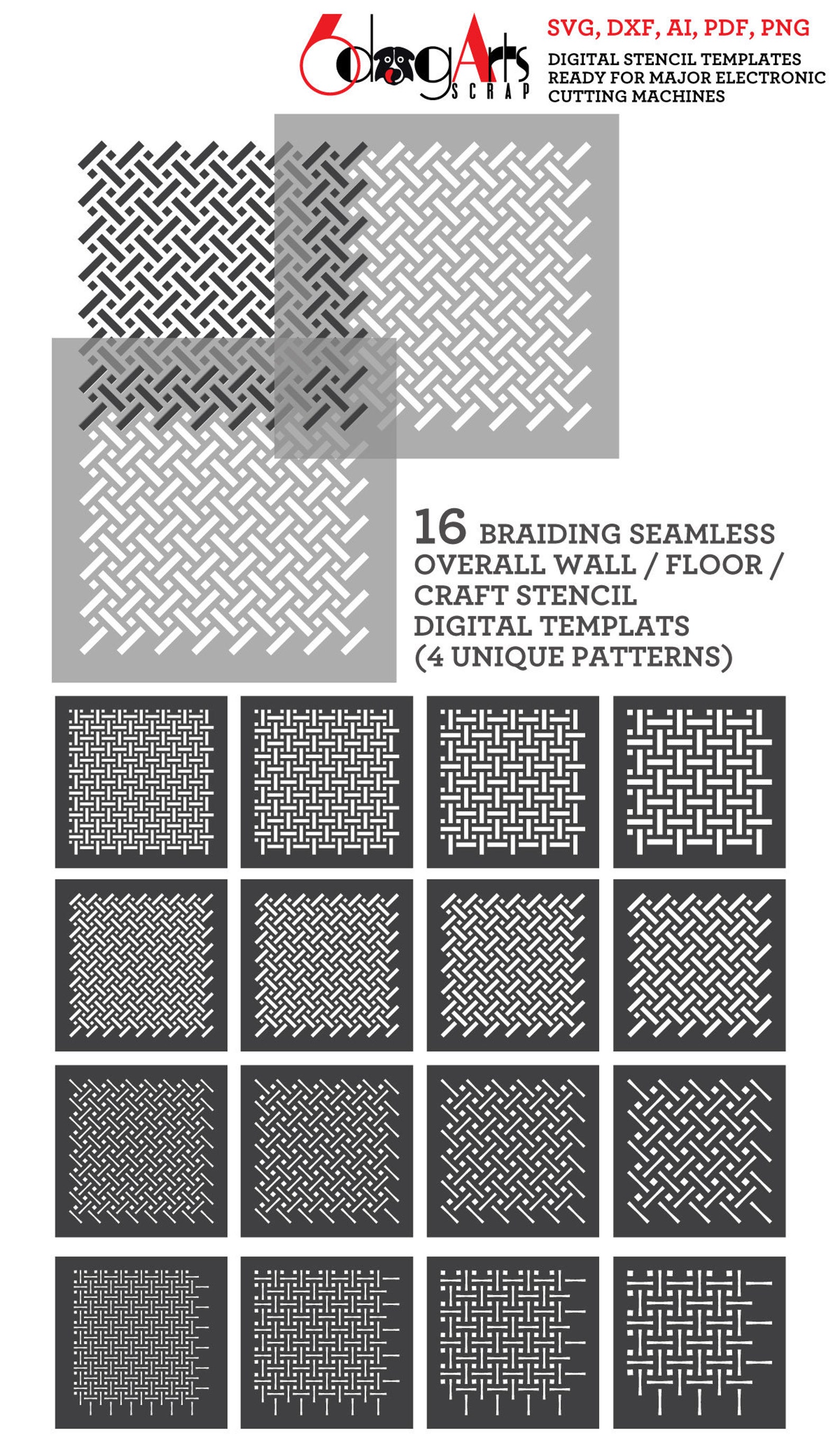 Braiding Seamless Allover Pattern Digital Stencil Templates Vector SVG ...