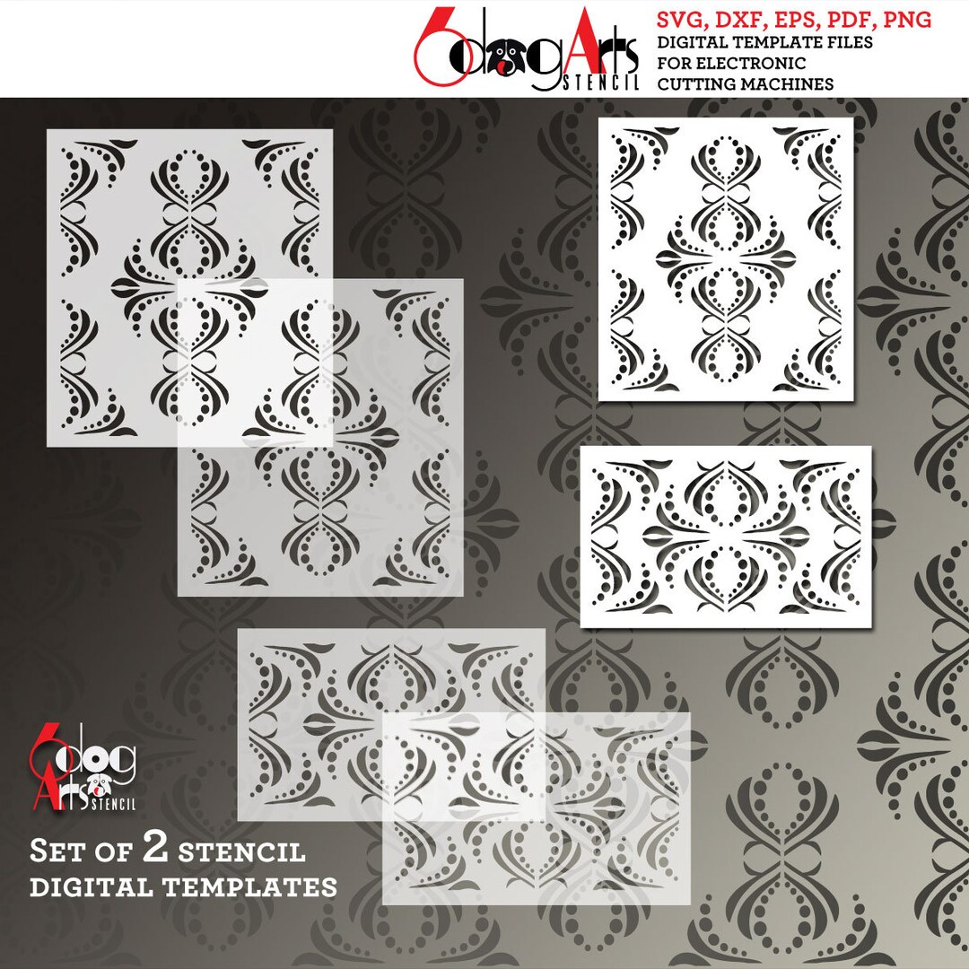 2 Seamless Damask Wall Digital Stencils Templates SVG DXF Files ...