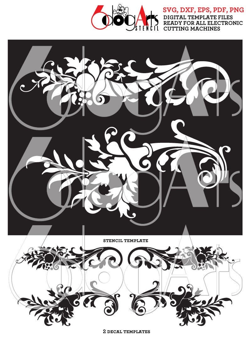 Baroque Stencil & Decal Digital Templates SVG DXF files Vinyl | Etsy