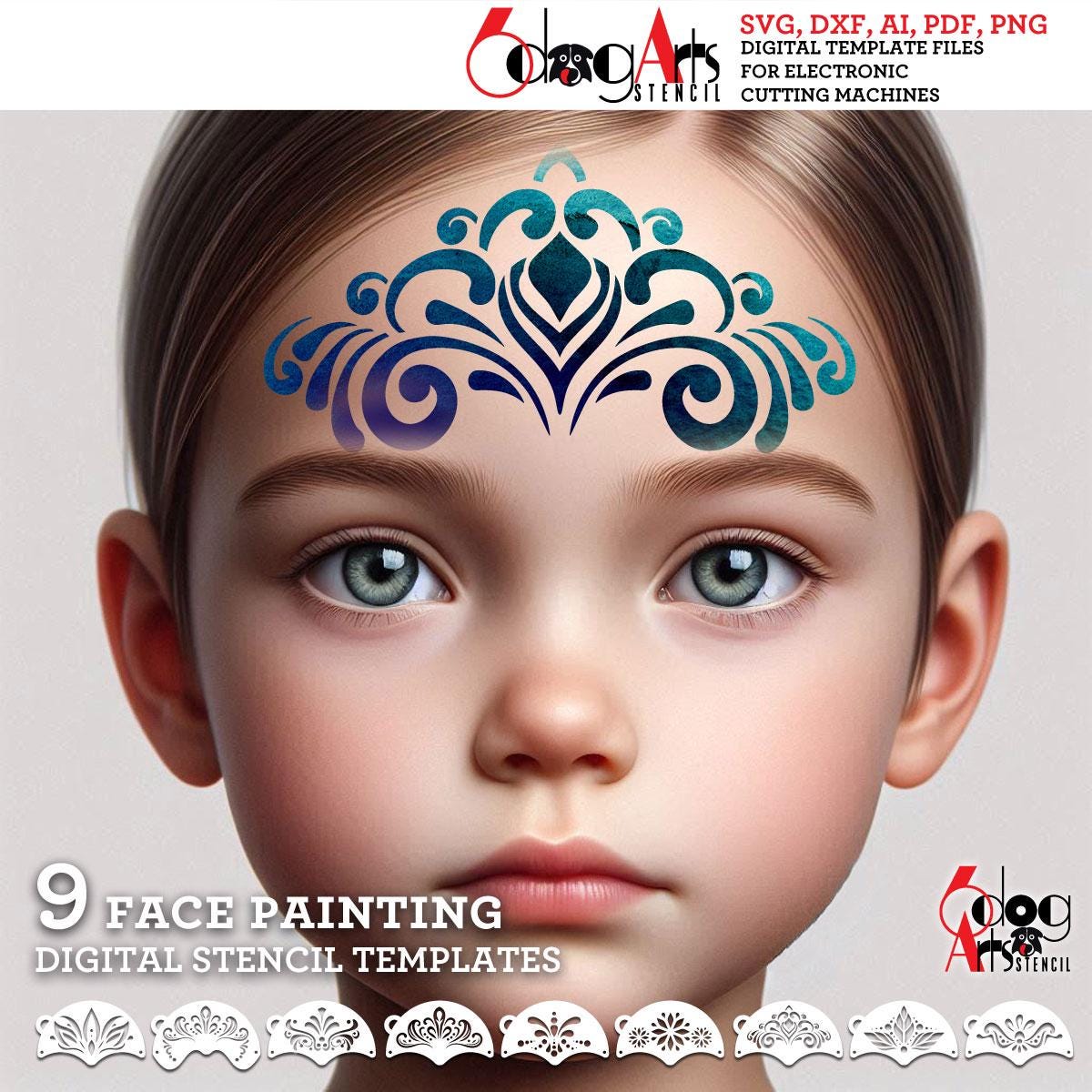 9 Face Painting Digital Stencil Templates SVG DXF Vector Files Mylar ...
