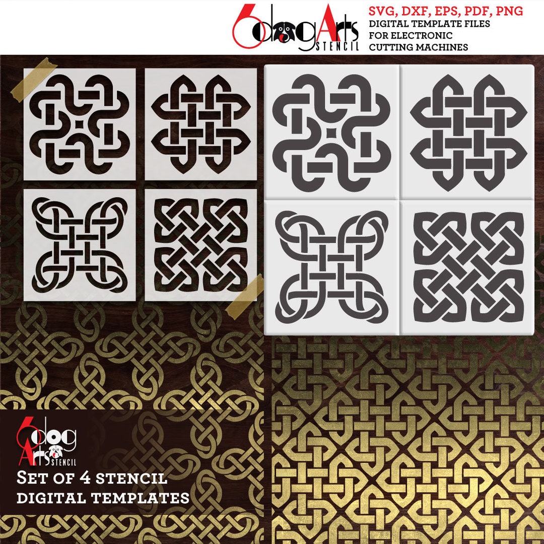 4 Celtic Tile Digital Stencil Template Designs SVG DXF Vector Files Diy ...
