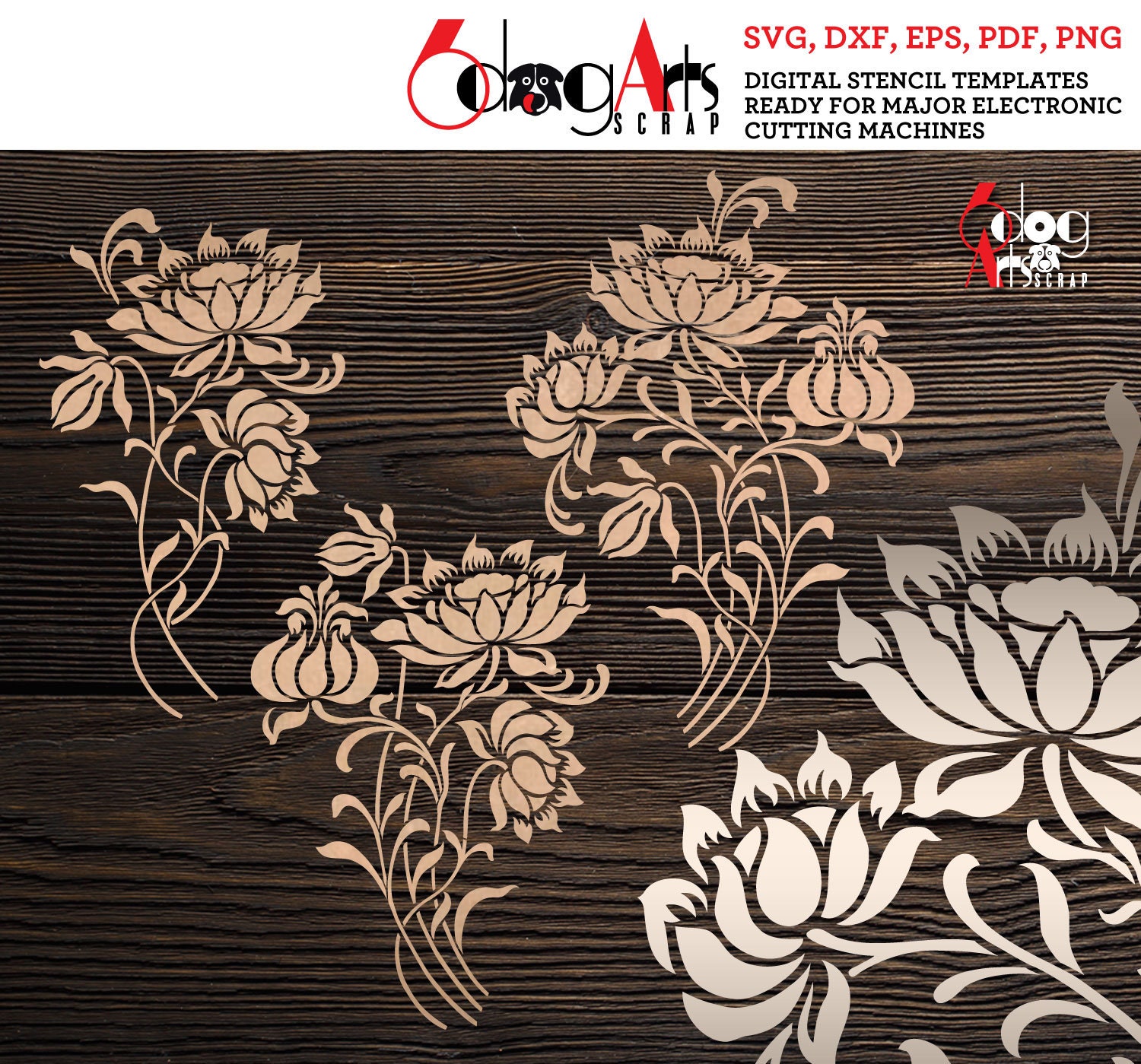 3 Floral Digital Stencil Templates SVG DXF Files Mylar Film Cutting ...