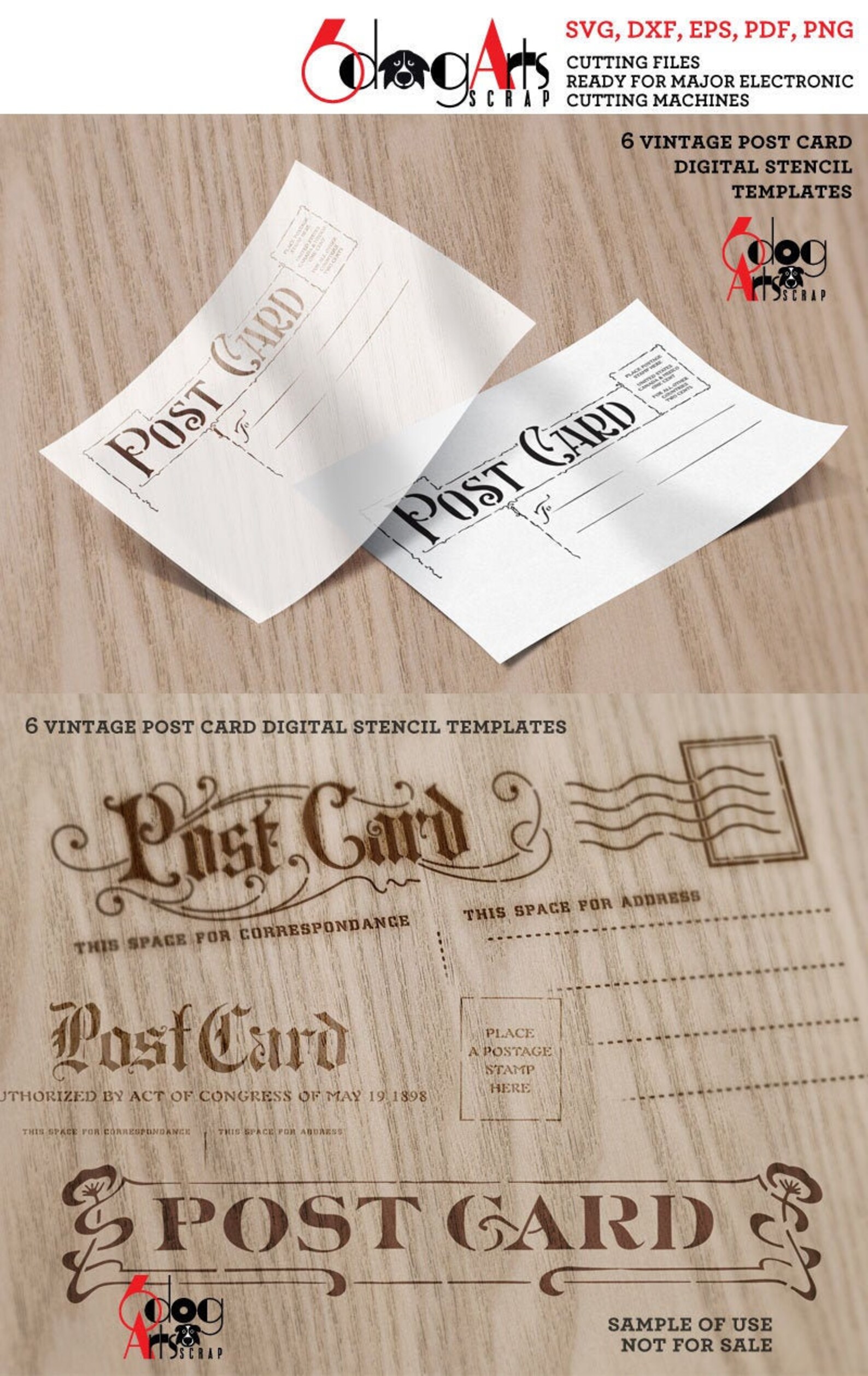 6 Vintage Post Card Digital Stencil Templates SVG DXF Vector Files Diy ...