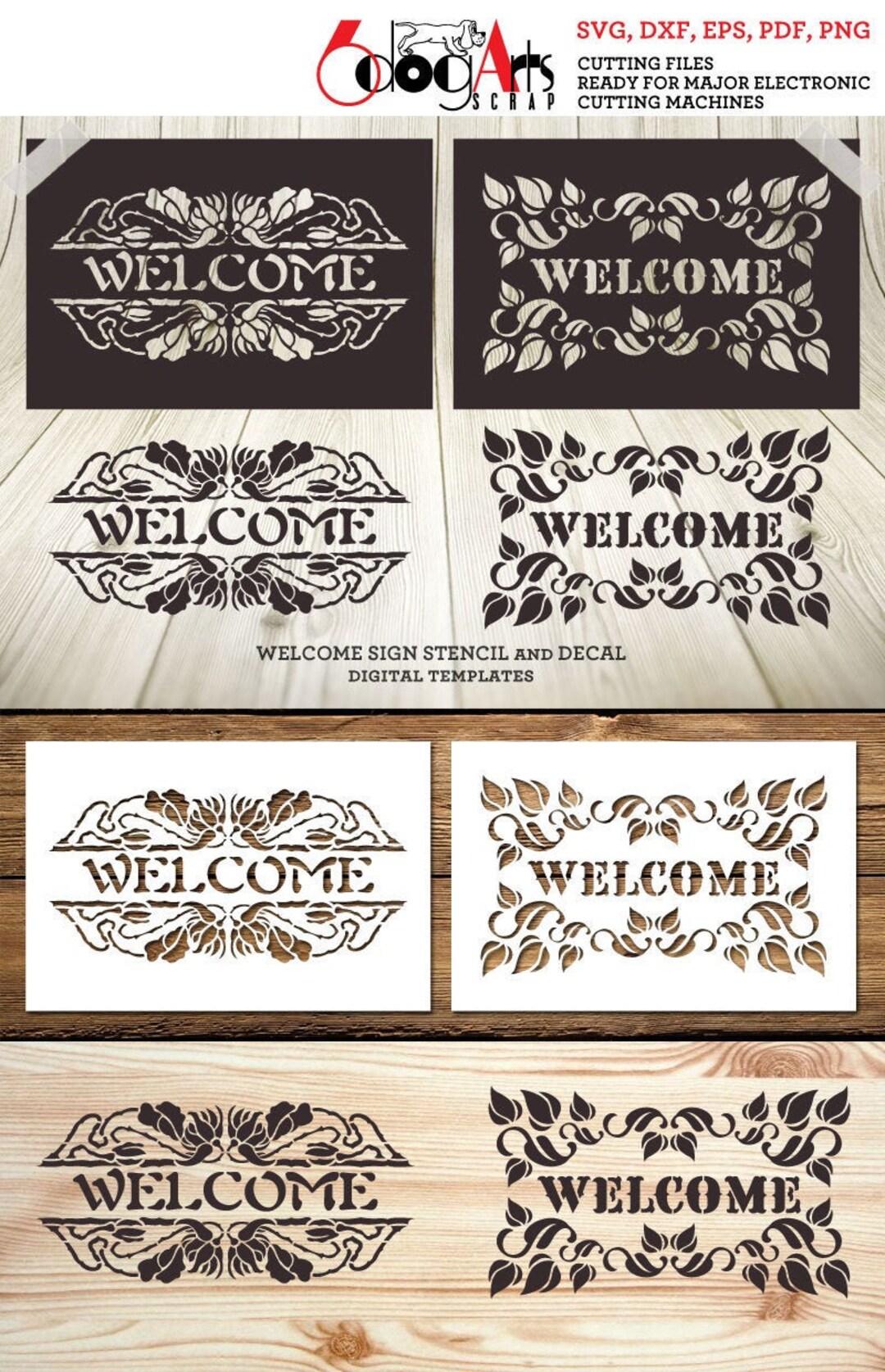 2 Welcome Sings Digital Stencil and Decal Templates Download - Etsy
