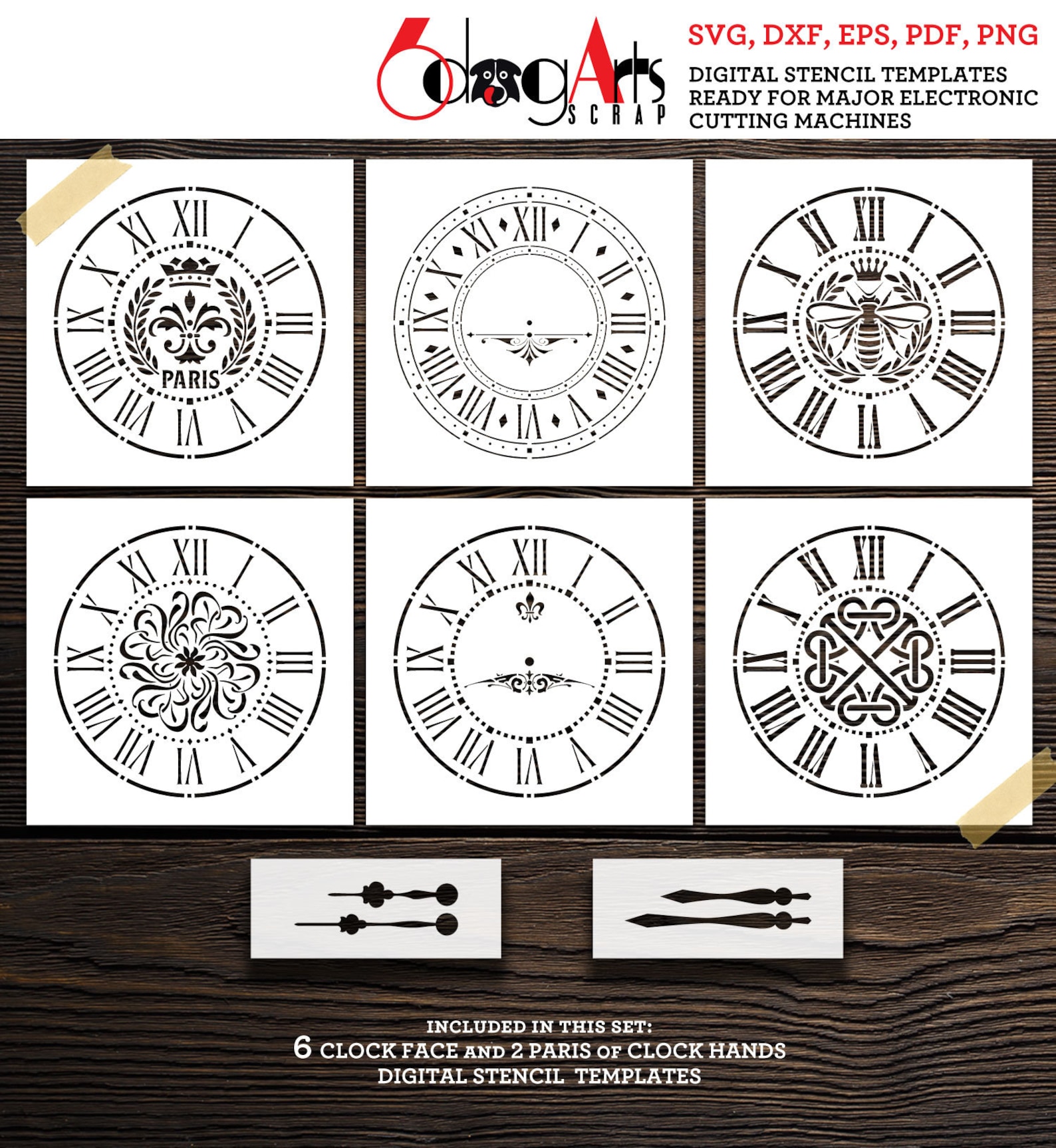 6 Clock Face Digital Stencil Templates SVG DXF Vector Files Mylar Film ...