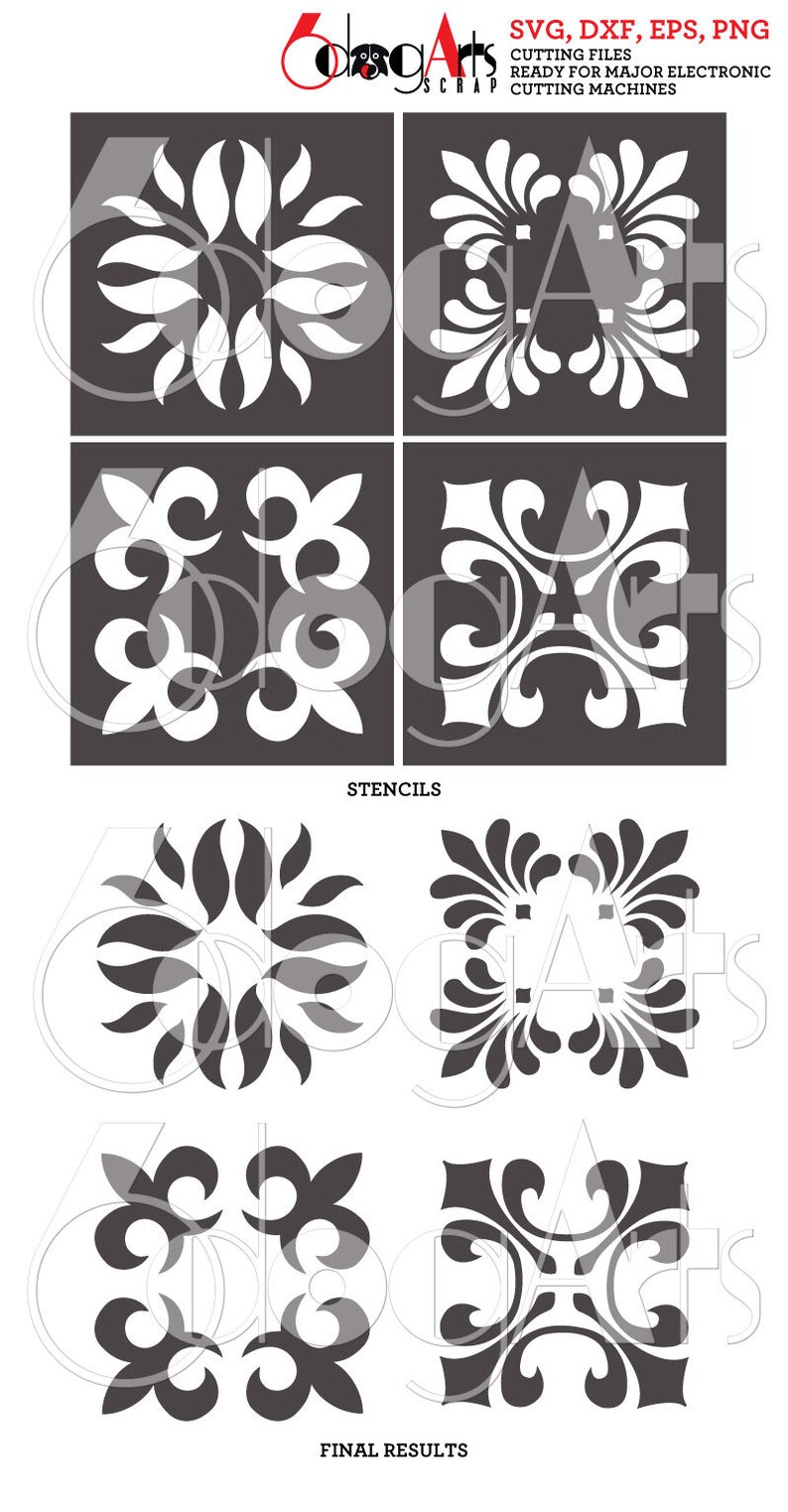 4 Tile Digital Stencil Template Designs SVG DXF Vector Files Diy Mylar ...