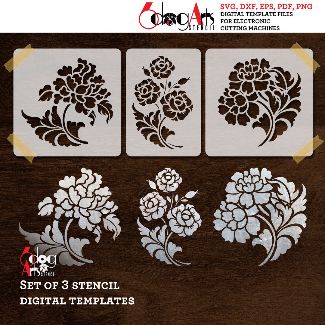 Floral Digital Stencil Templates SVG DXF Eps Pdf Png Files Mylar Film ...