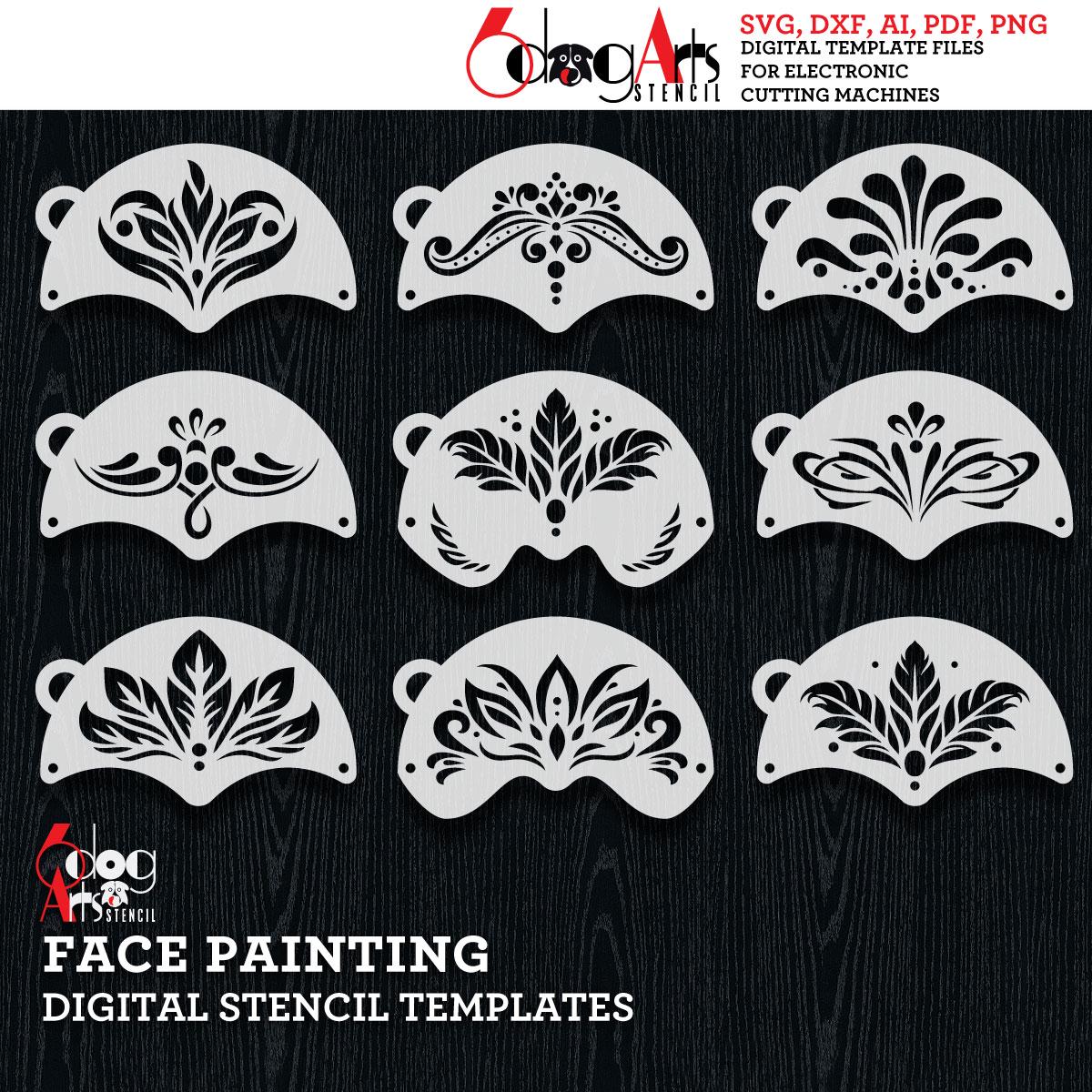9 Face Painting Digital Stencil Templates SVG DXF Vector Files Mylar ...