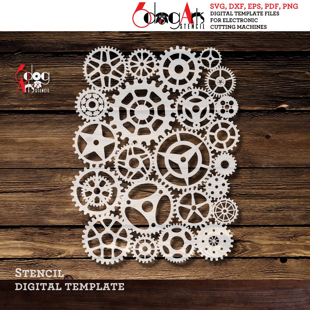Cogs & Gears Digital Stencil Template SVG DXF Vector Files Mylar Film ...
