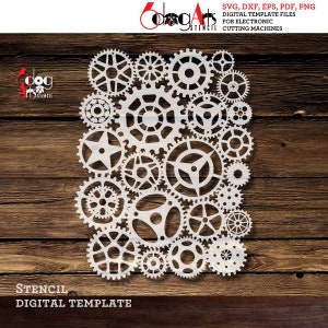 Cogs & Gears Digital Stencil Template SVG DXF Vector Files Mylar Film ...