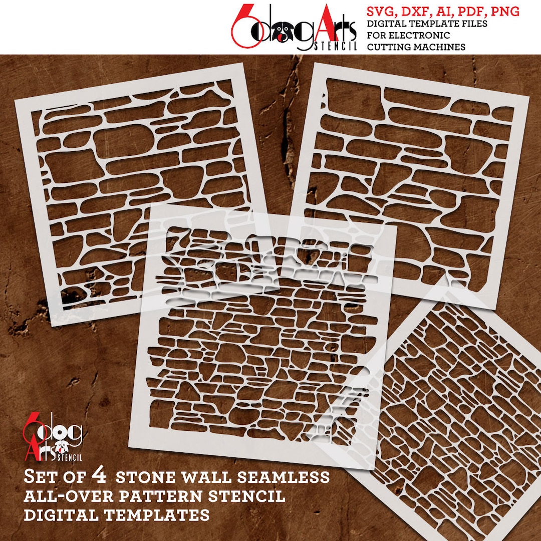 4 Stone Wall Seamless Allover Pattern Digital Stencil Templates Vector ...