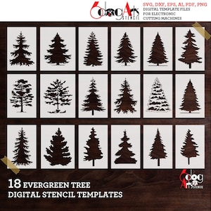 18 Evergreen Tree Pine Fir Spruce Digital Stencil Templates SVG DXF ...
