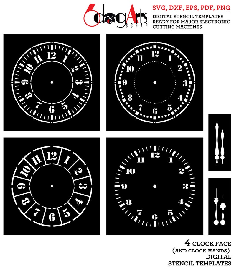 4 Clock Face Digital Stencil Templates SVG DXF Vector Files Mylar Film ...