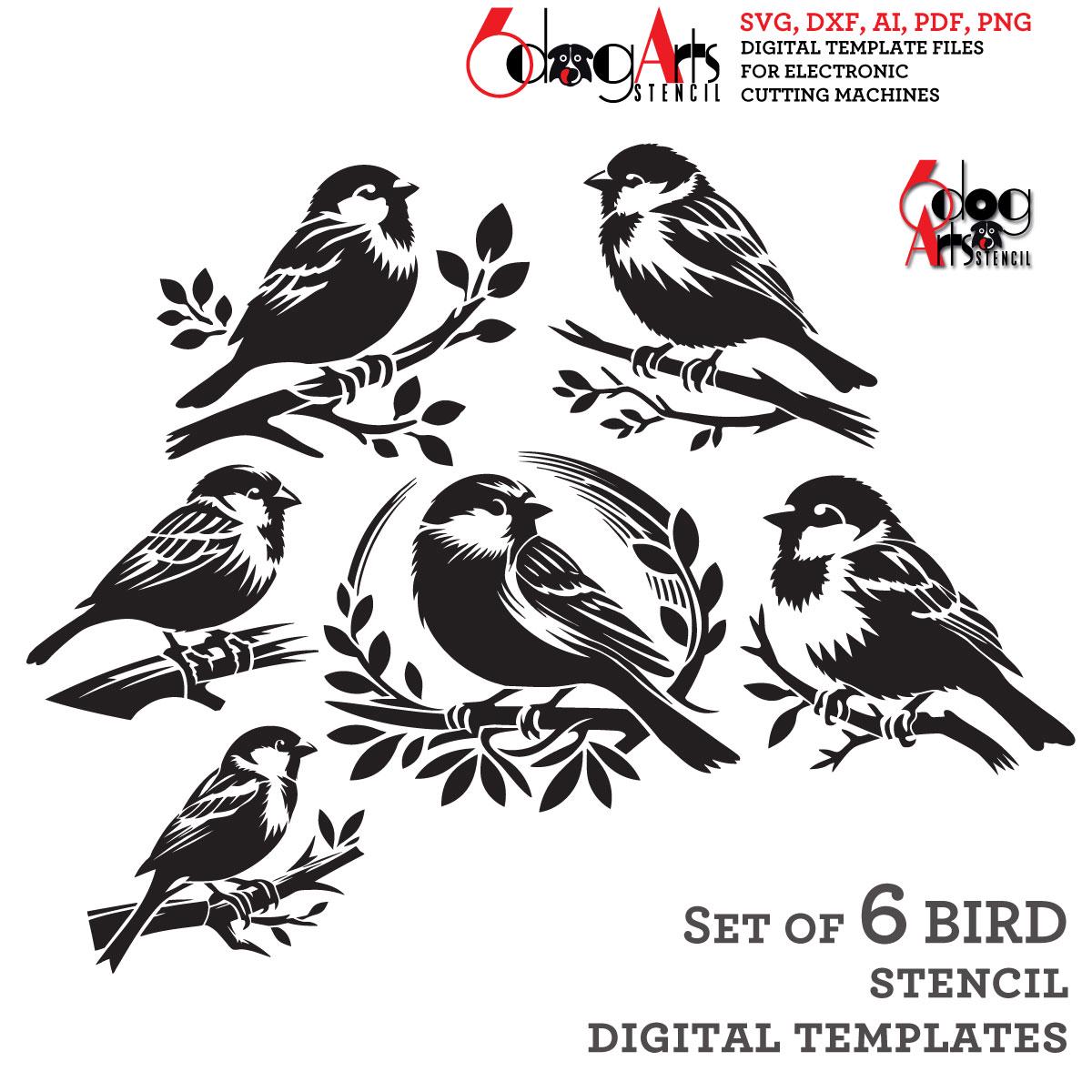 6 Bird Digital Stencil Templates SVG DXF Vector Files Mylar Polyester ...