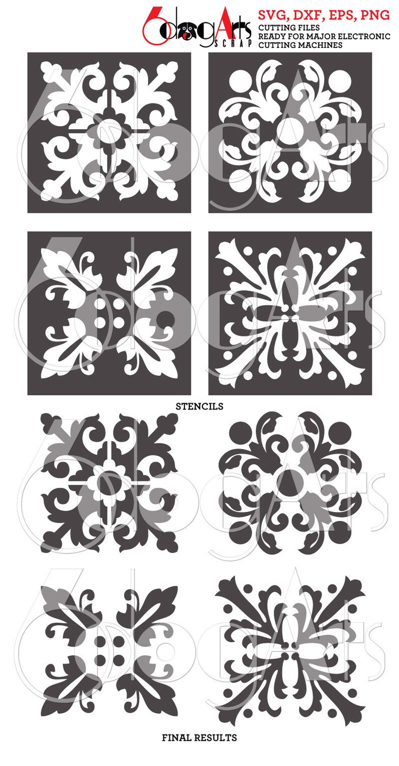 4 Tile Digital Stencil Template Designs SVG DXF Vector Files - Etsy