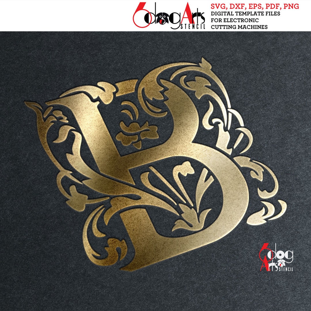 2 Monogram Alphabet Letter B Stencil and Decal Diy Templates SVG DXF ...